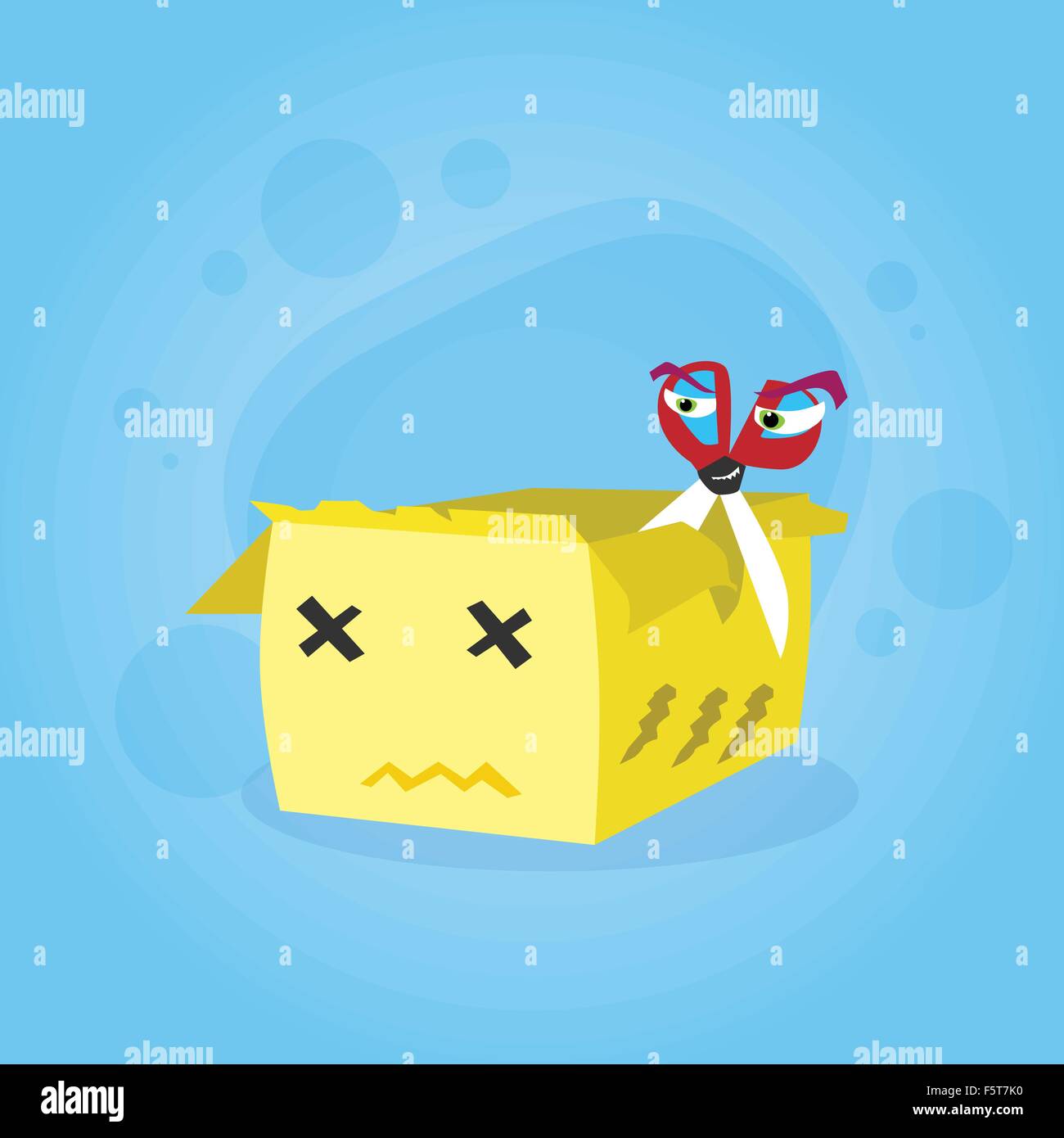 Scissors Cut Cardboard Box Yellow Cartoon Character Sad Unhappy Face ...