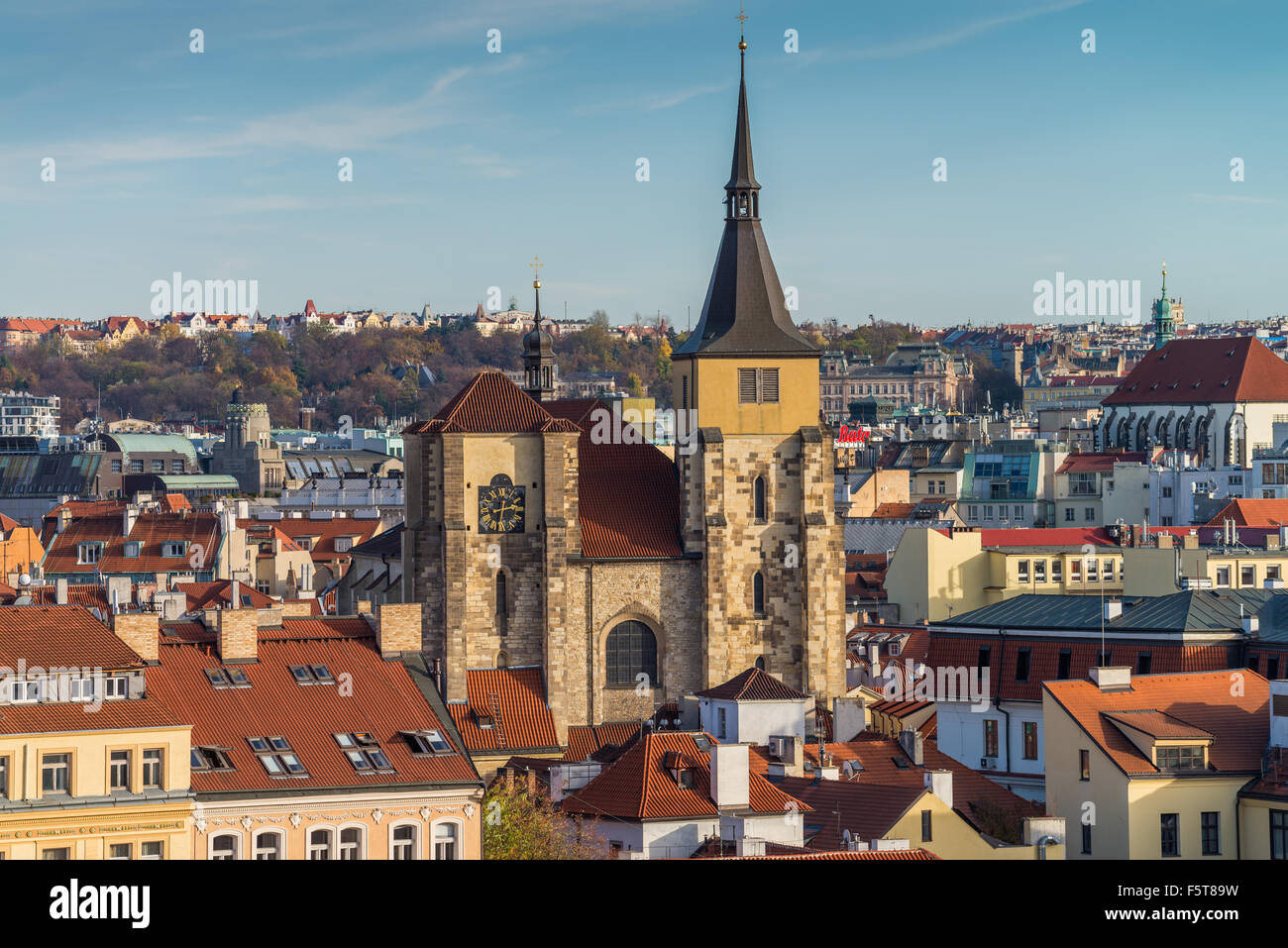 Prague, Czech Republic. View over rooftops from Malostranska Mostecka ...