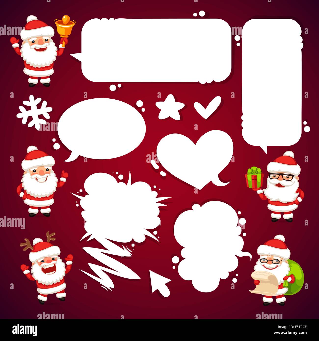 Set of Cartoon Santa Clauses with a Speech Bubbles Stock Vector Image ...