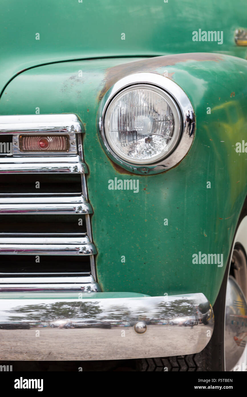 American vintage car, close-up of Chevrolet front detail Stock Photo ...