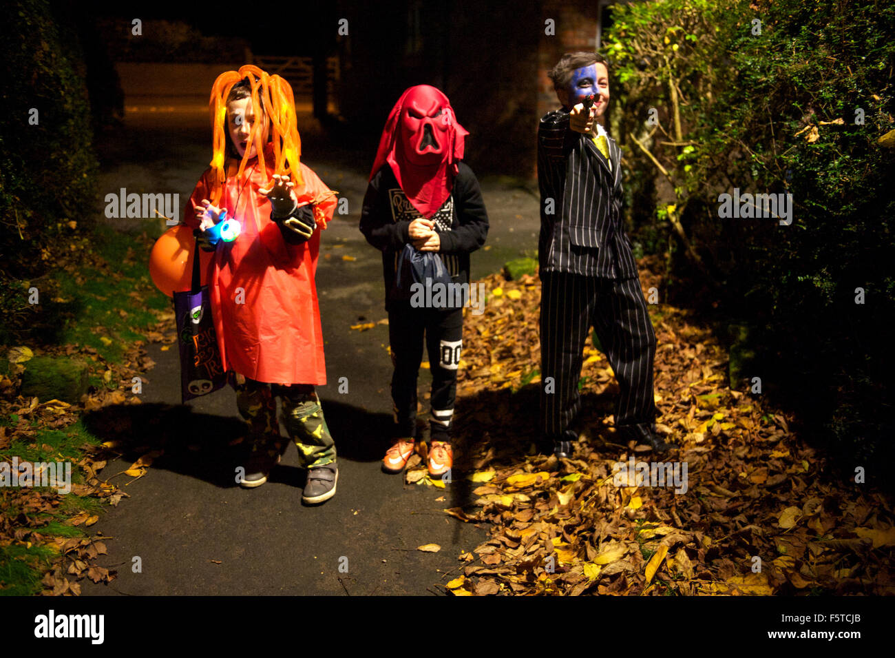 Trick or treating at Halloween in a village in North Yorkshire, England ...
