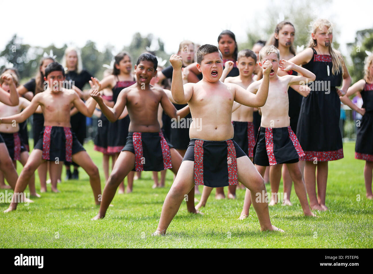 New Plymouth, New Zealand - November 9, 2015 - Children perform a Haka ...