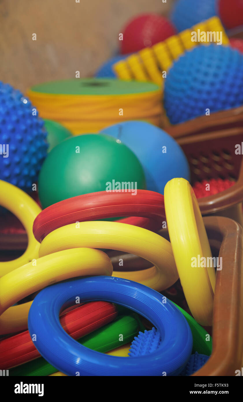 Rubber rings and balls at playground. Close-up photo Stock Photo - Alamy