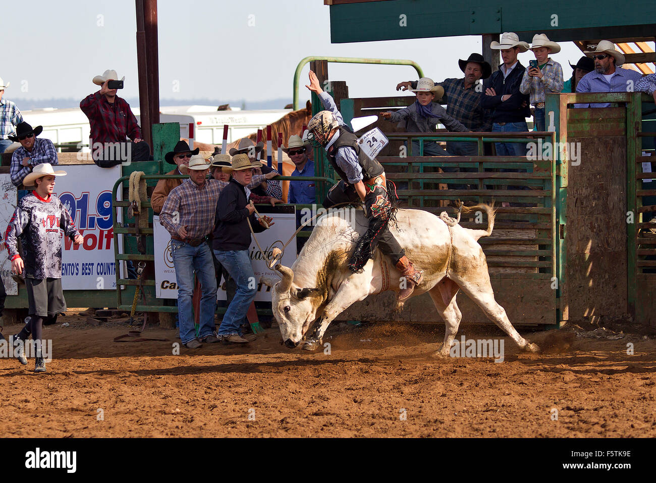Young women compete in barrel racing at the Lincoln, California Rodeo ...