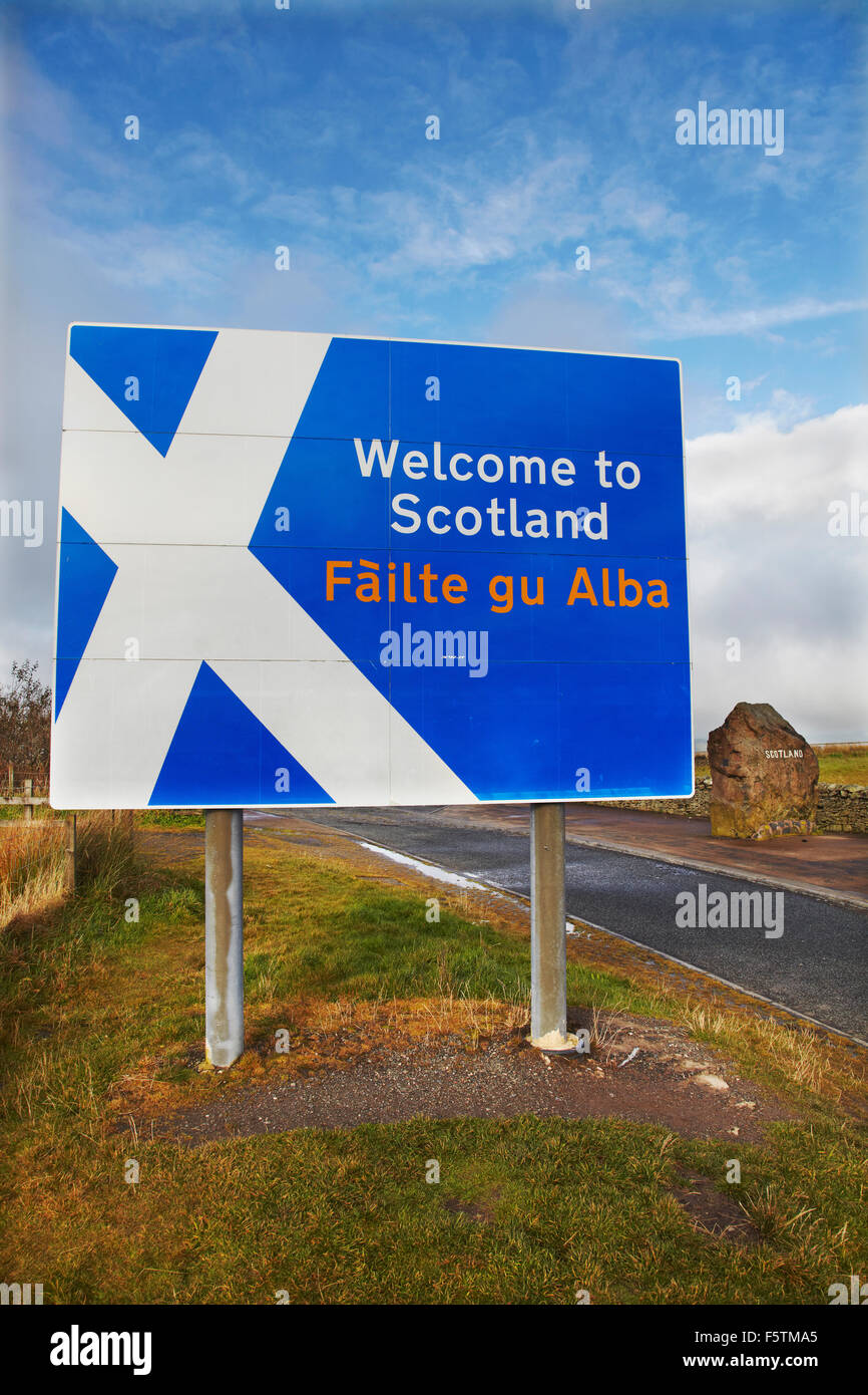 'Welcome to Scotland' sign on the A68 main road as it crosses the ...
