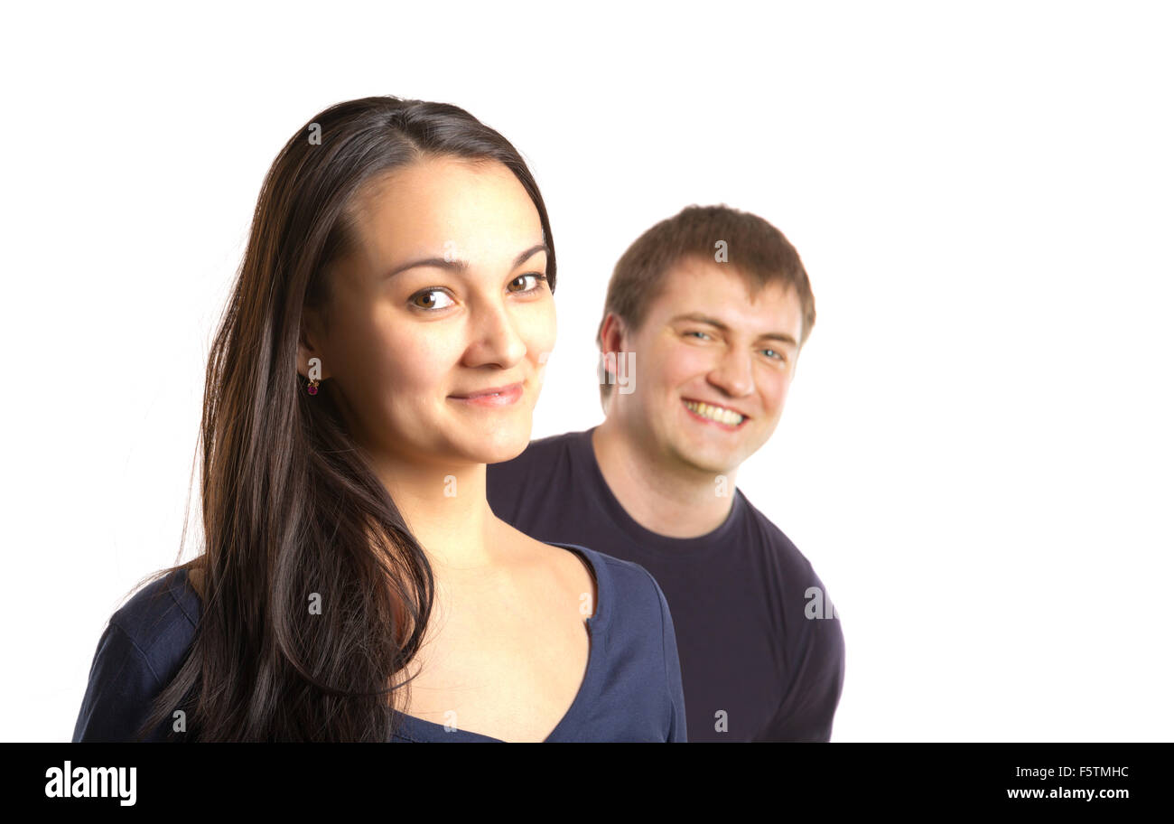 Portrait of two nice people isolated on white Stock Photo - Alamy