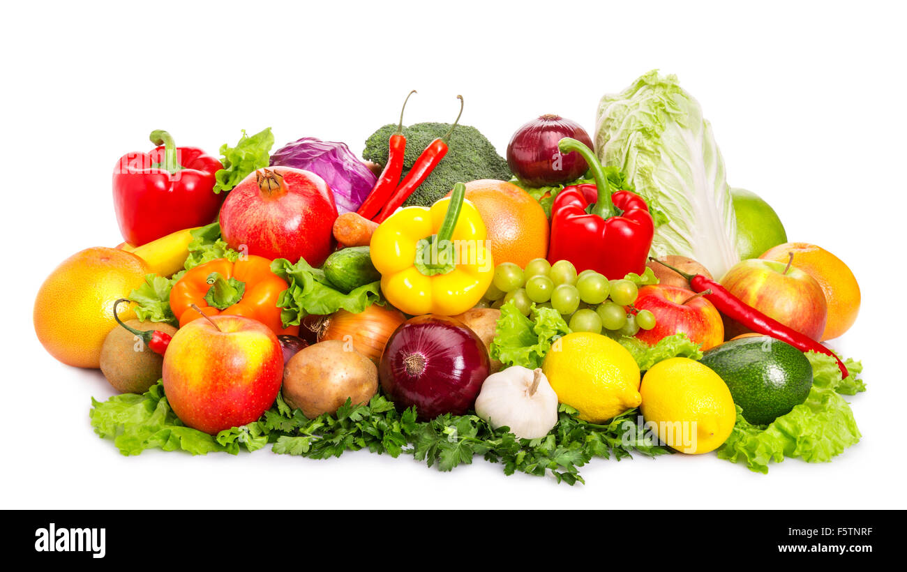 Various fruits and vegetables. Food set. Isolated over white background ...
