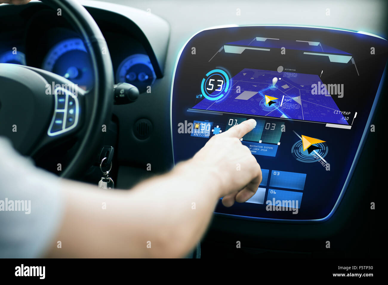 Satellite navigation screen on car dashboard hi-res stock photography ...