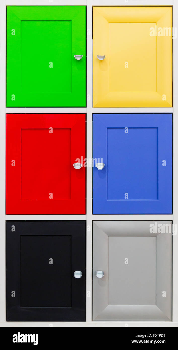 Colorful background of doors with nice handles Stock Photo - Alamy