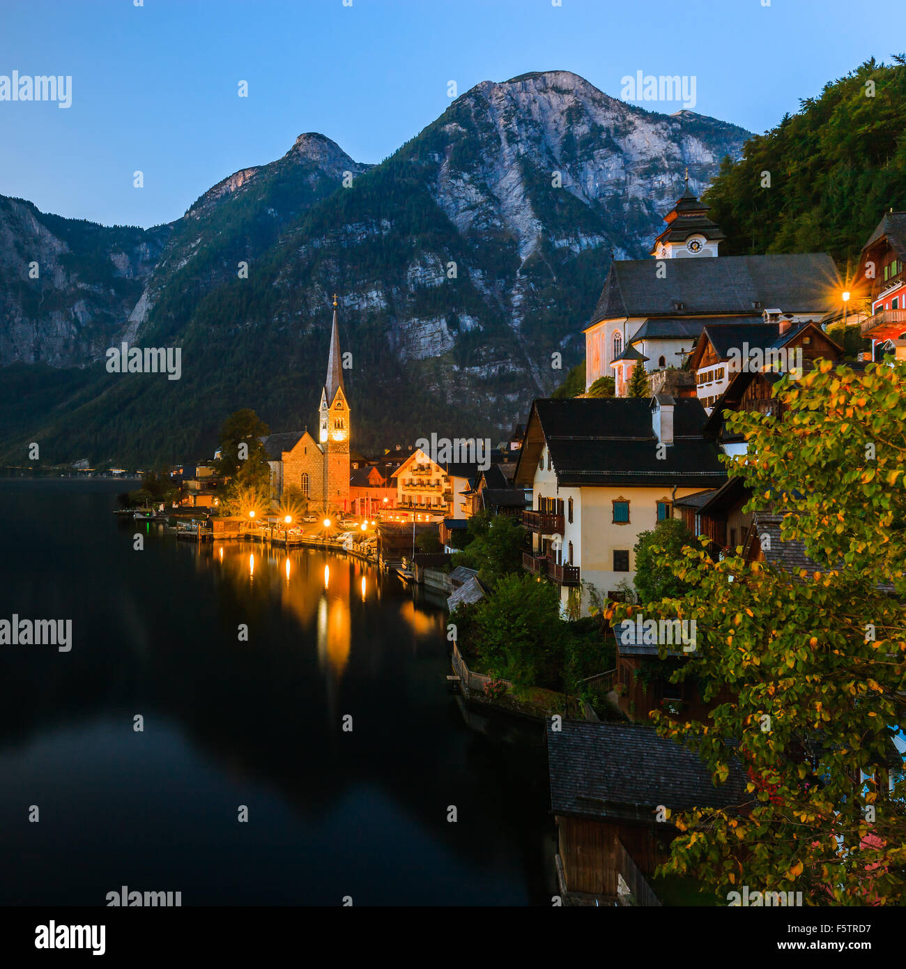 Sunrise in Hallstatt, in upper Austria is a village in the ...