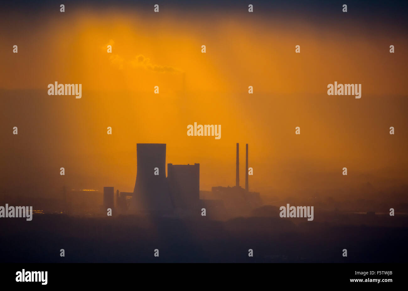 EON4, EON coal power station at Dortmund-Ems Canal, sunset, backlight ...