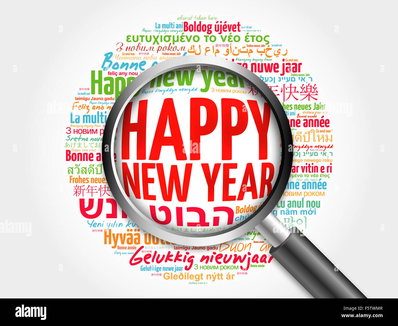 Happy New Year in different languages, celebration word cloud greeting ...