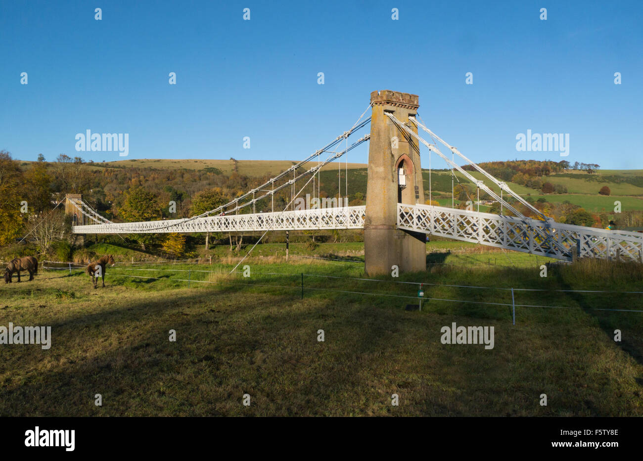 Melrose chain bridge crossing River Tweed to Gattonside village ...