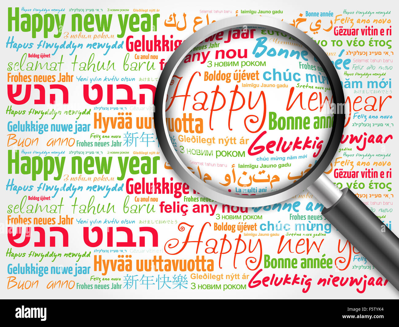 Happy New Year in different languages, celebration word cloud greeting ...