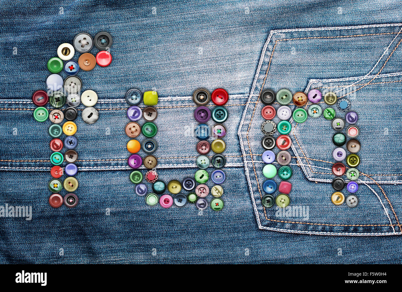 Many colorful buttons on blue background forming the word 'fun' Stock ...