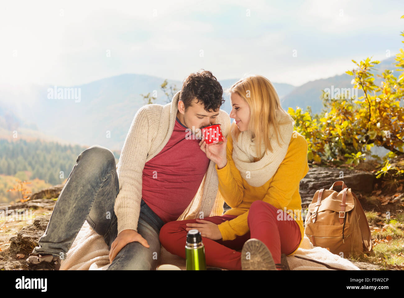 Beautiful couple in autumn nature Stock Photo - Alamy