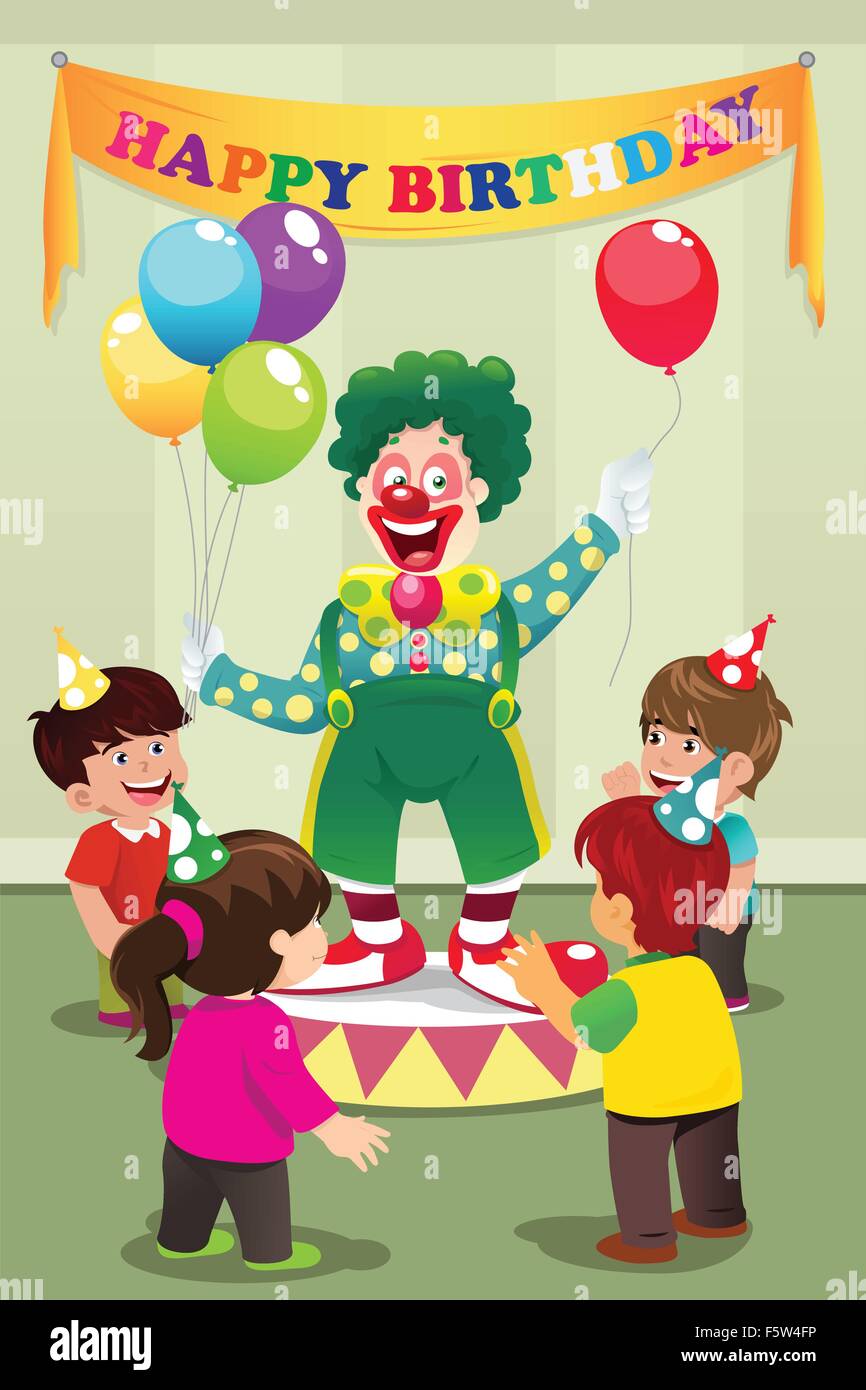 A vector illustration of Clown carrying balloons to kids birthday party ...