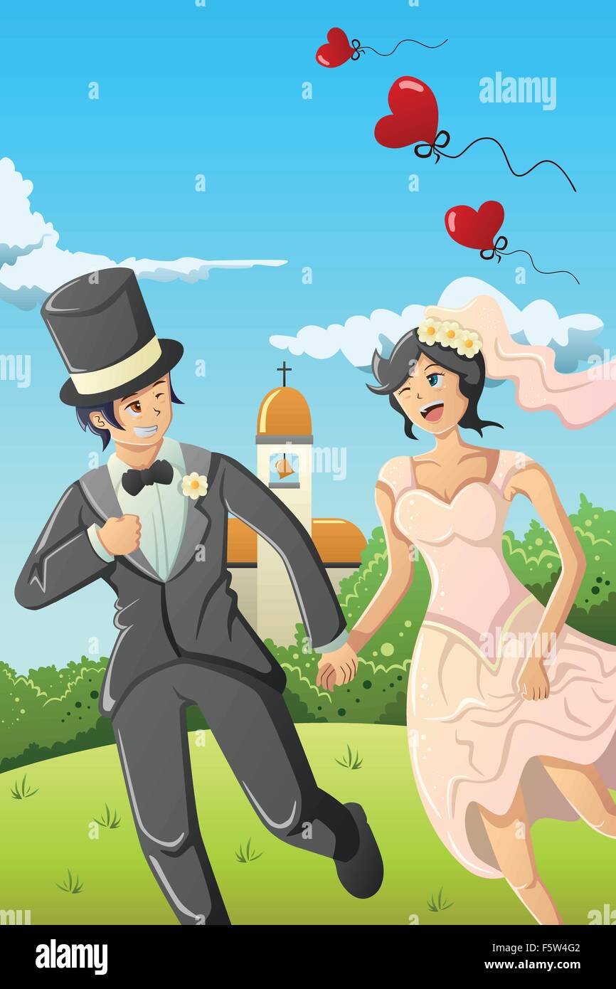 Bride and groom running Stock Vector Images - Alamy