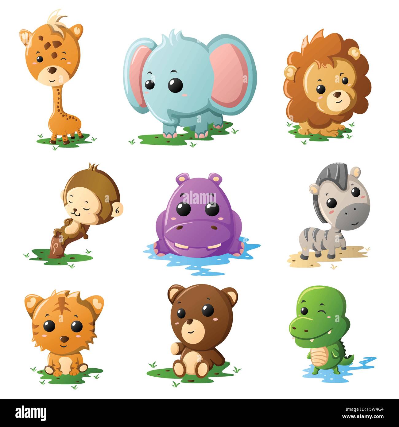 A vector illustration of cartoon wildlife animal icons Stock Vector ...