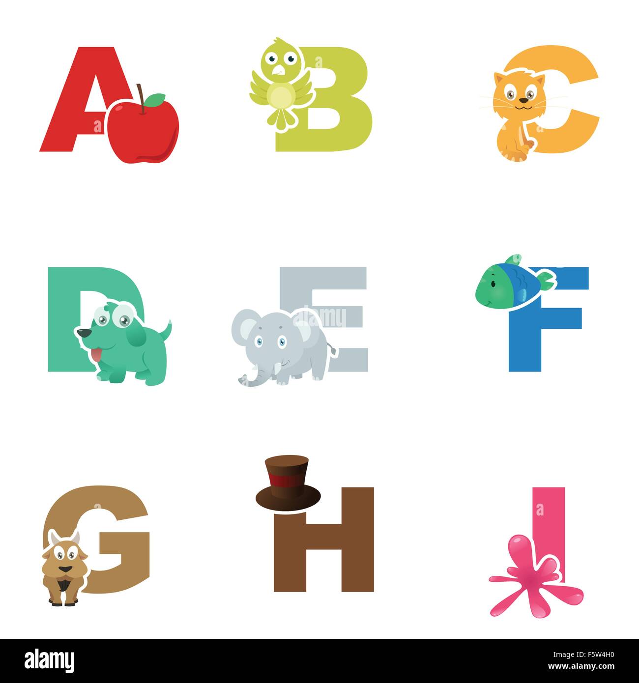 A vector illustration of set of alphabet from A to I Stock Vector Image ...