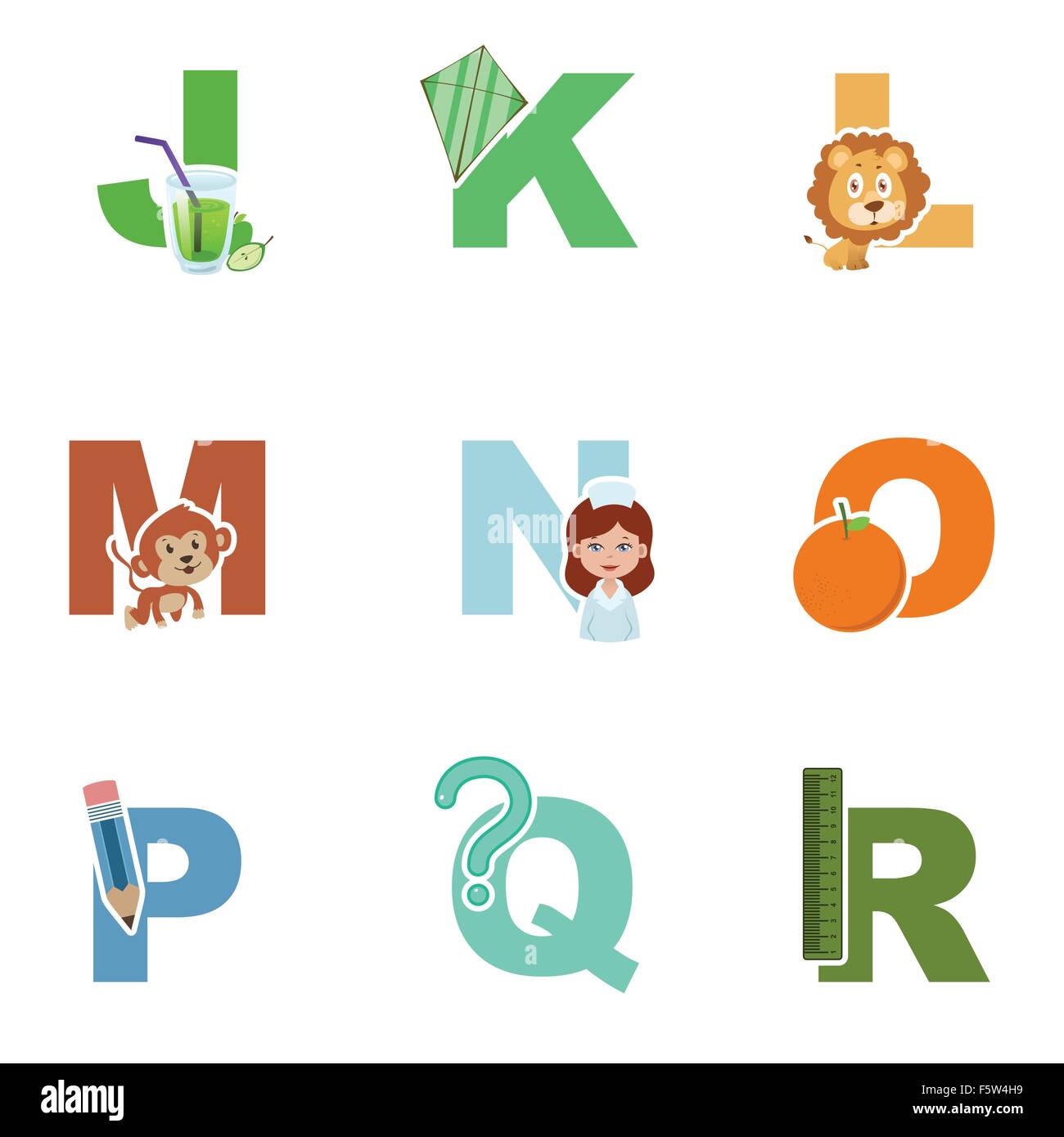 A vector illustration of set of alphabet from J to R Stock Vector Image ...