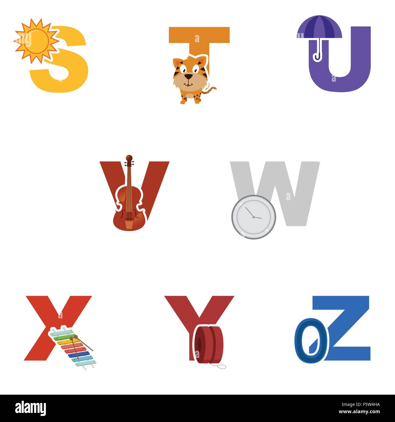 A vector illustration of set of alphabet from S to Z Stock Vector Image ...