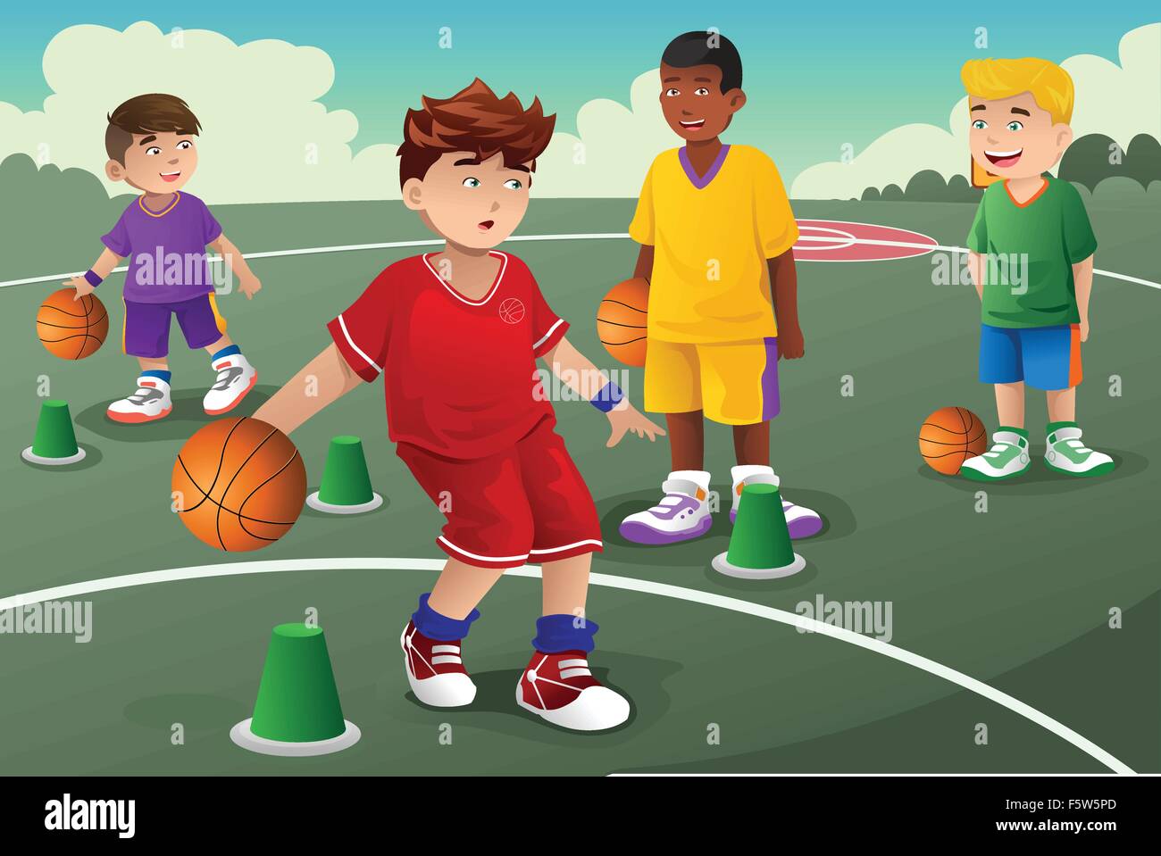 A vector illustration of kids practicing basketball Stock Vector Image ...