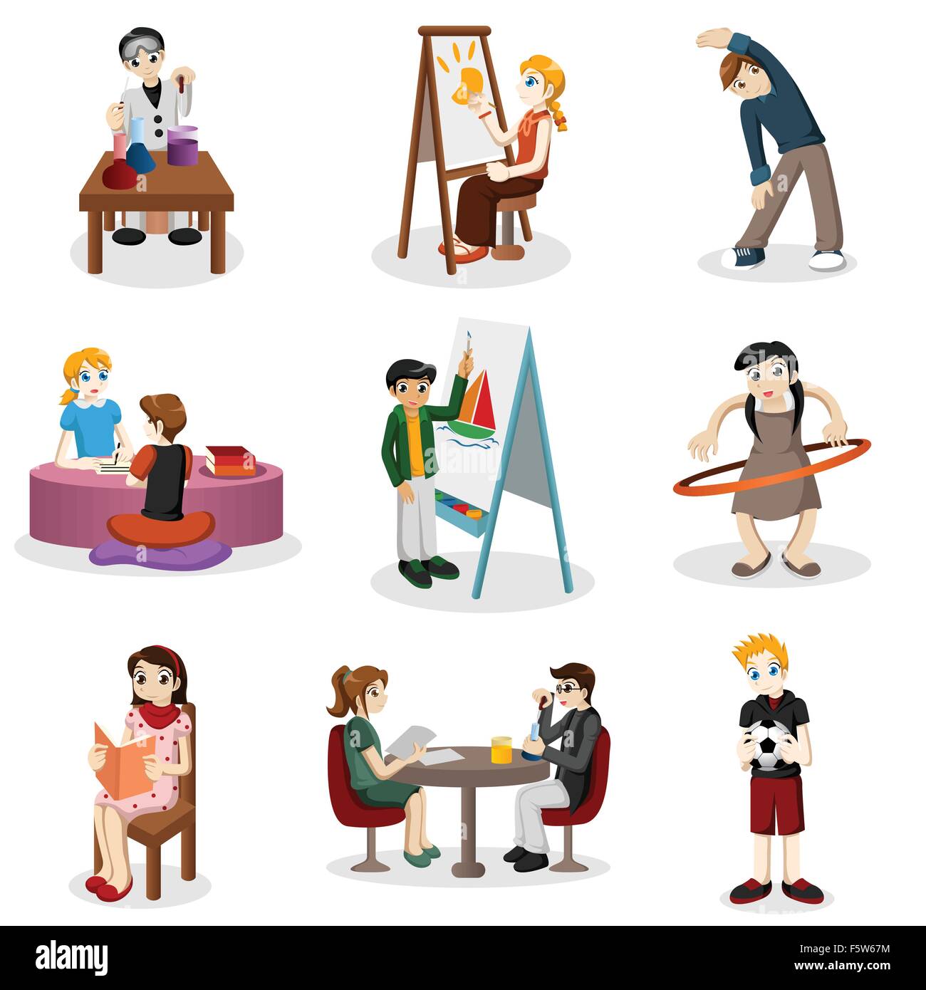 A vector illustration of kids doing educational stuff Stock Vector ...