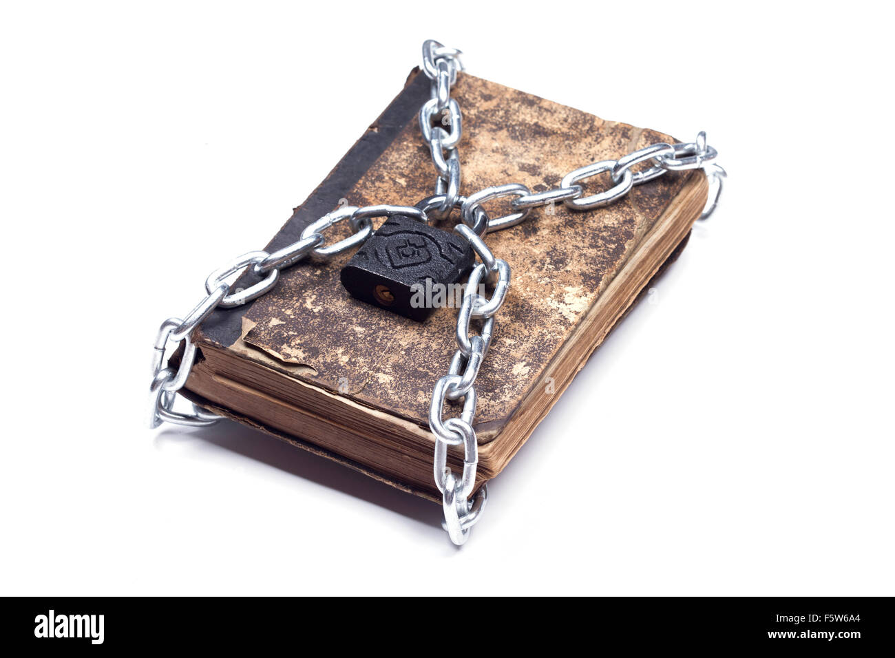 Old vintage tattered book lock with chain white background Stock Photo ...