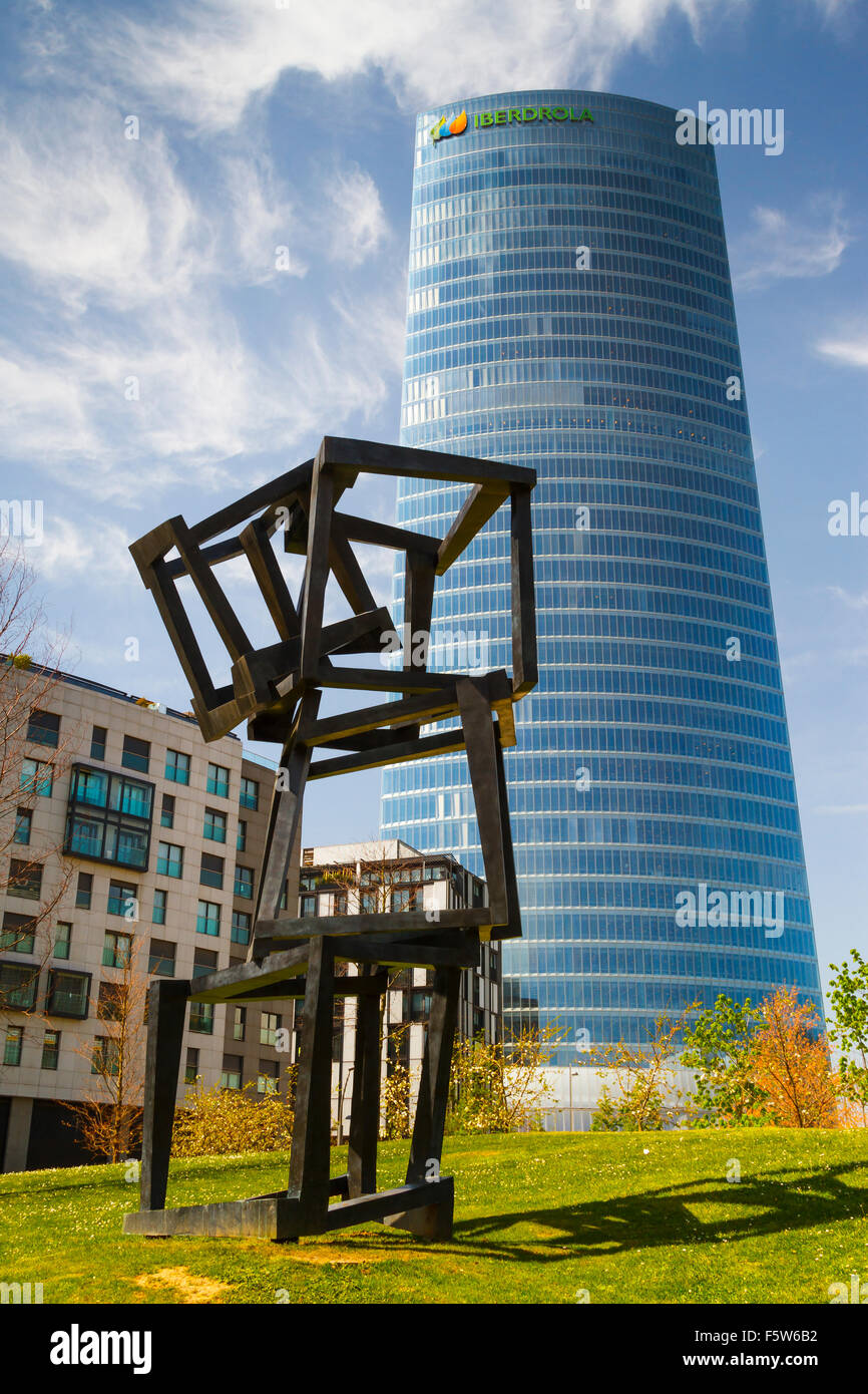 Iberdrola Tower and "Chaos Nervion" sculpture. Bilbao, Biscay, Basque ...