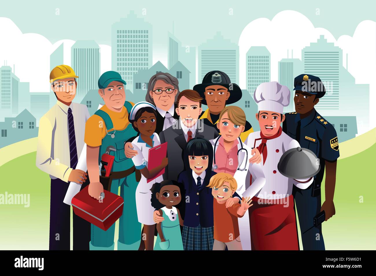 A vector illustration of people with different occupation in a ...