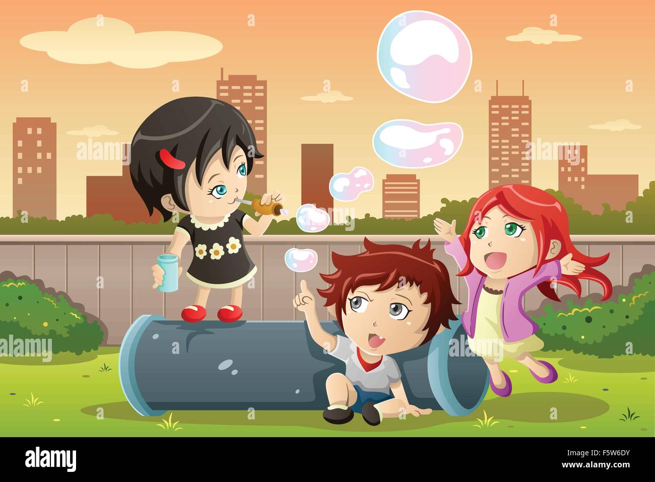 Bubbles blowing bubbles young Stock Vector Images - Alamy