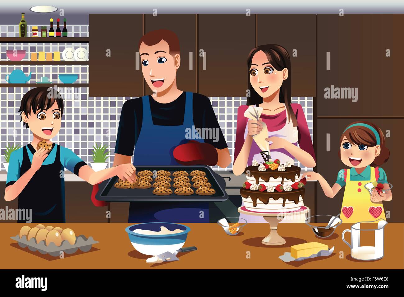 A vector illustration of happy family in the kitchen Stock Vector Image ...