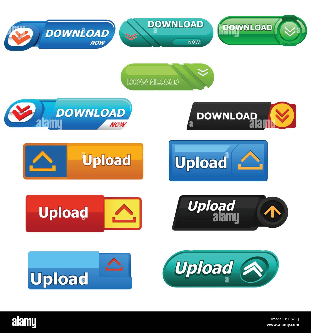 A vector illustration of different design of download and upload button ...