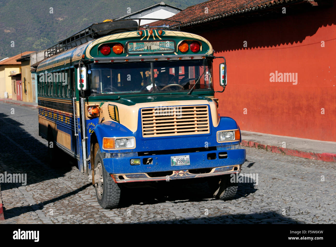 Chicken bus on the street of Antigua, Guatemala, Central America Stock ...