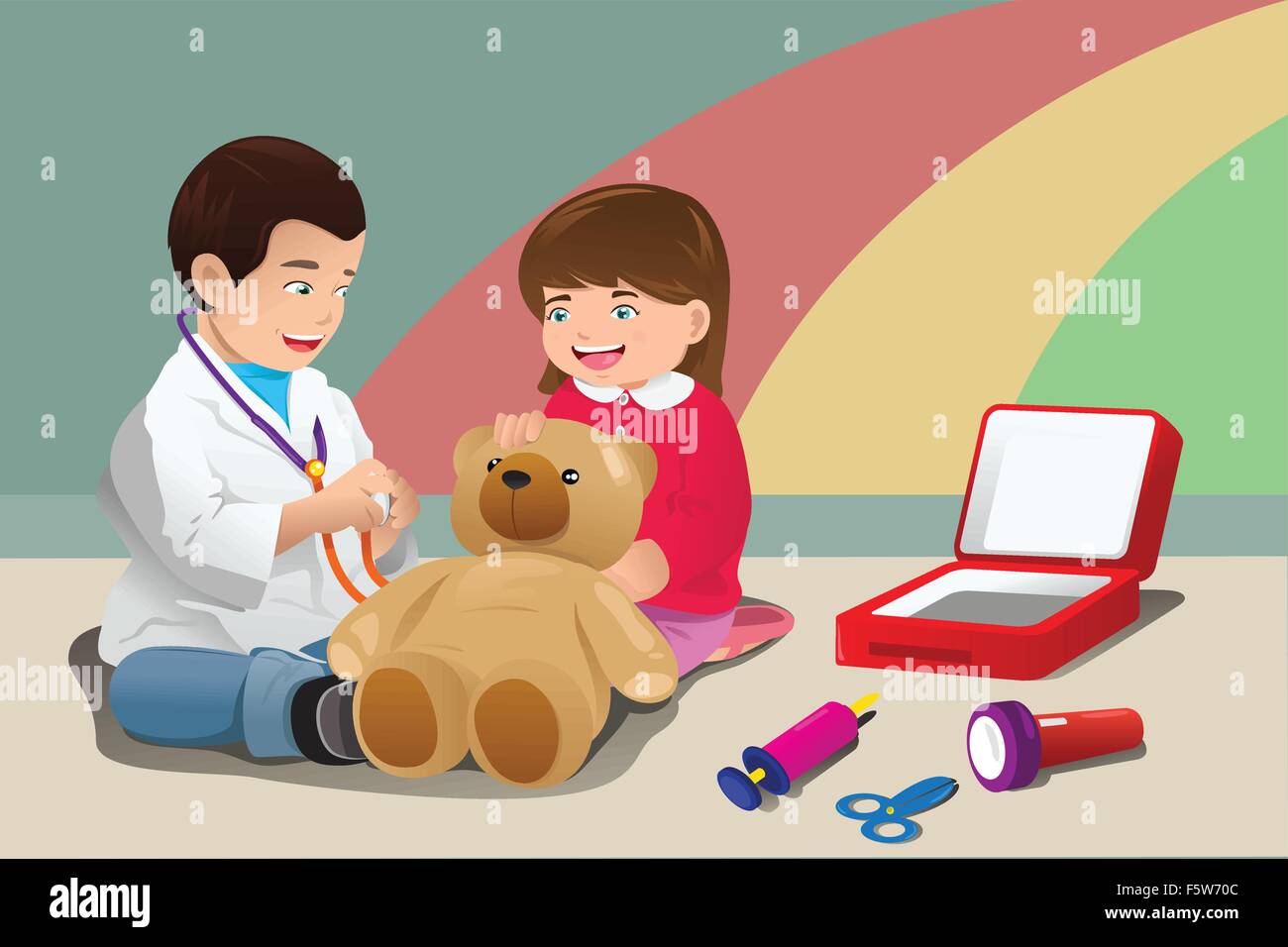 A vector illustration of kids playing doctor together Stock Vector ...