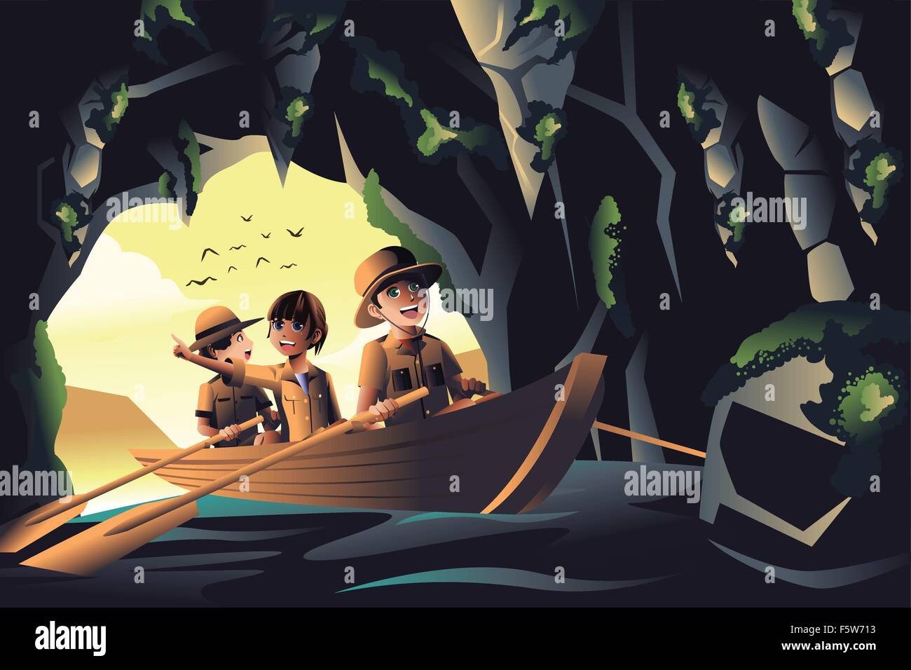 A vector illustration of happy kids on an adventure trip Stock Vector ...