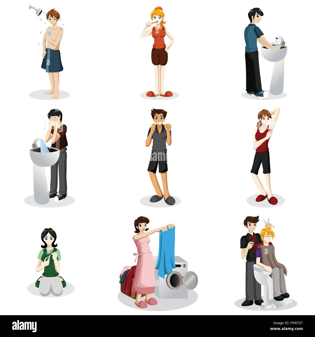 A vector illustration of people practicing good hygiene Stock Vector ...