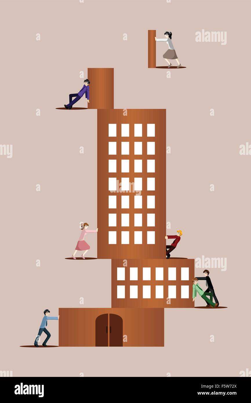 A vector illustration of different business people trying to stack ...