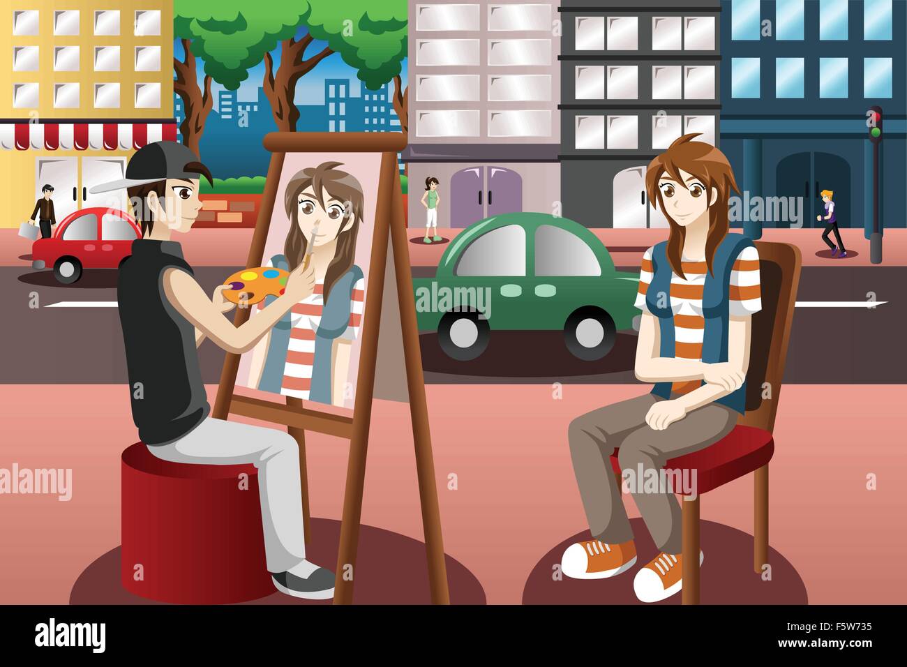 A vector illustration of street painter drawing people face Stock ...