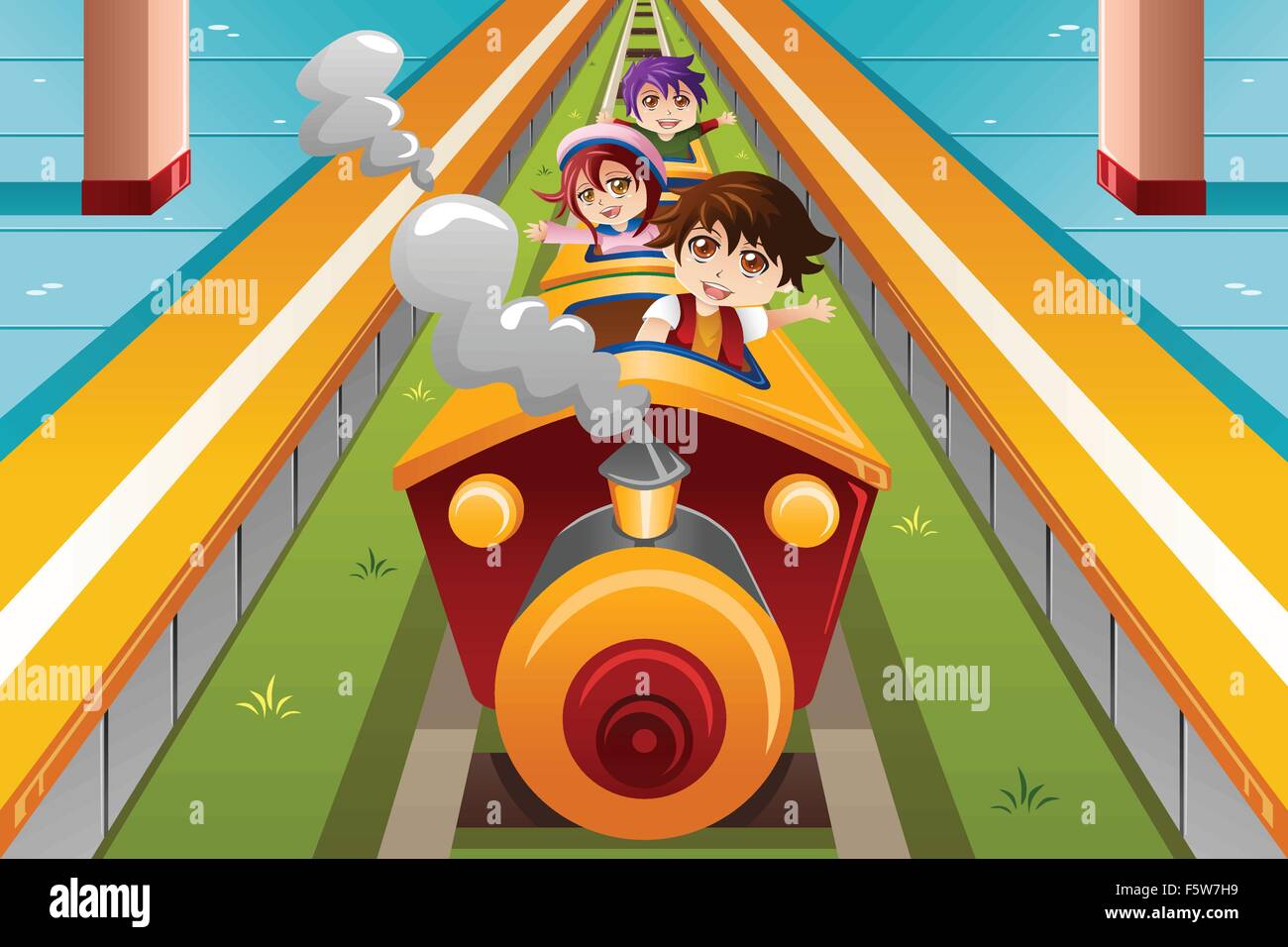 A vector illustration of happy kids riding a train Stock Vector Image ...