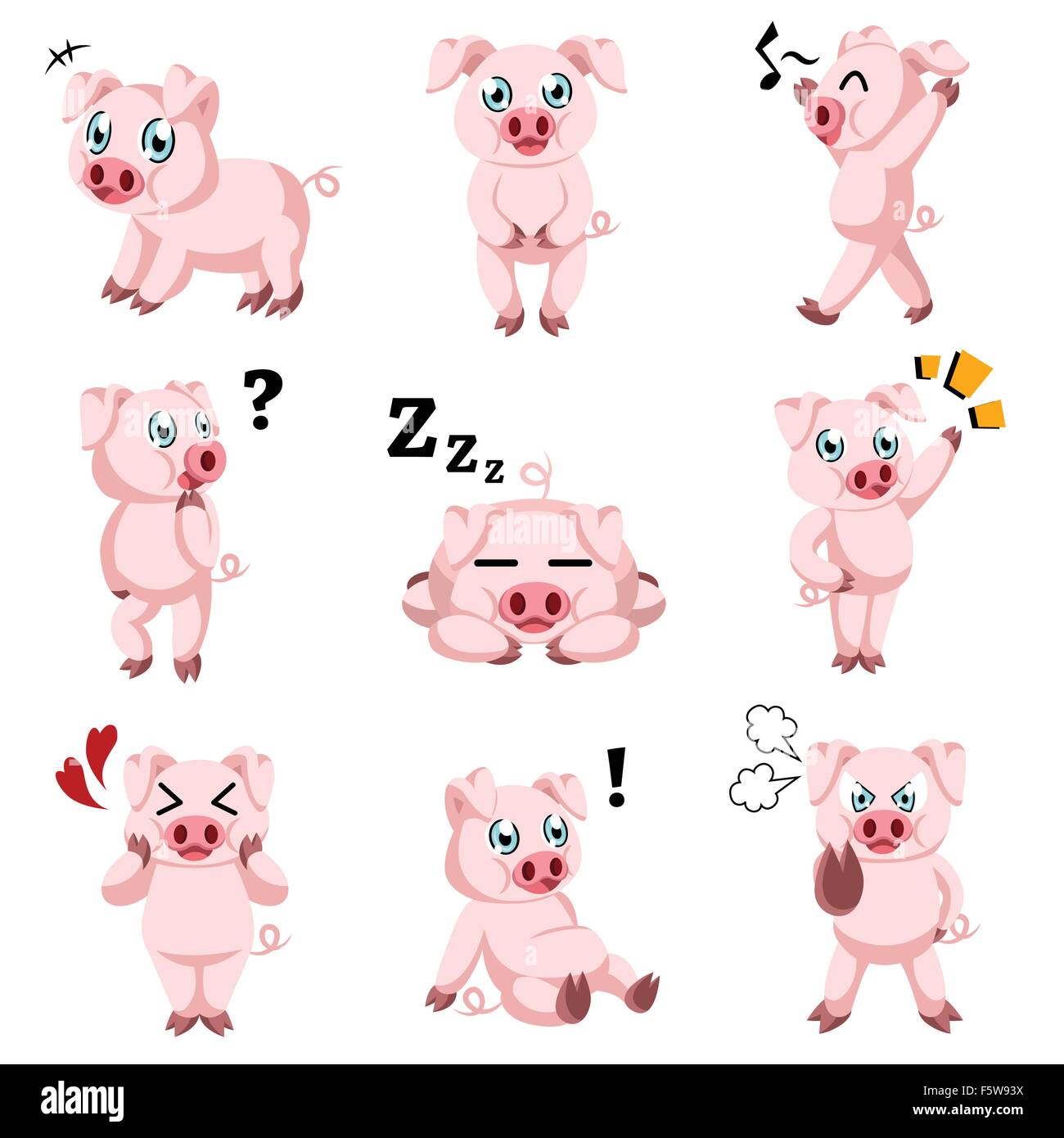 A vector illustration of cute pig cartoon icon sets Stock Vector Image ...