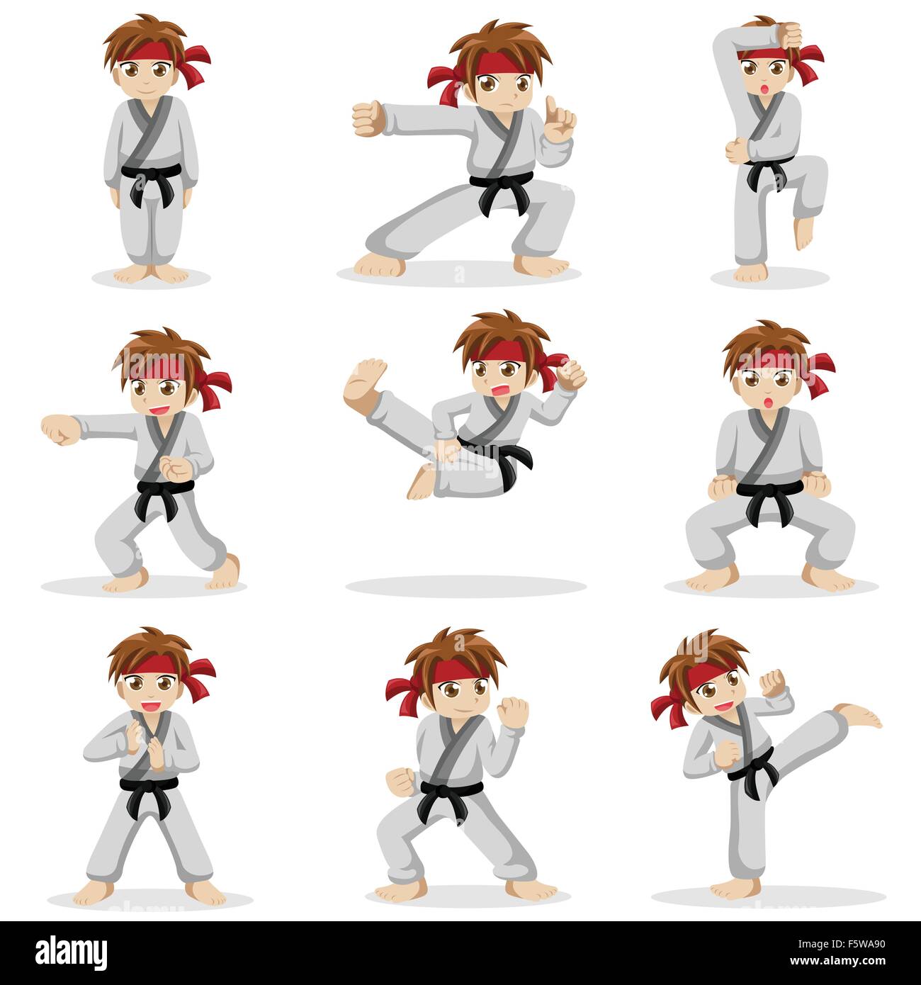 A vector illustration of different poses of karate kid Stock Vector ...