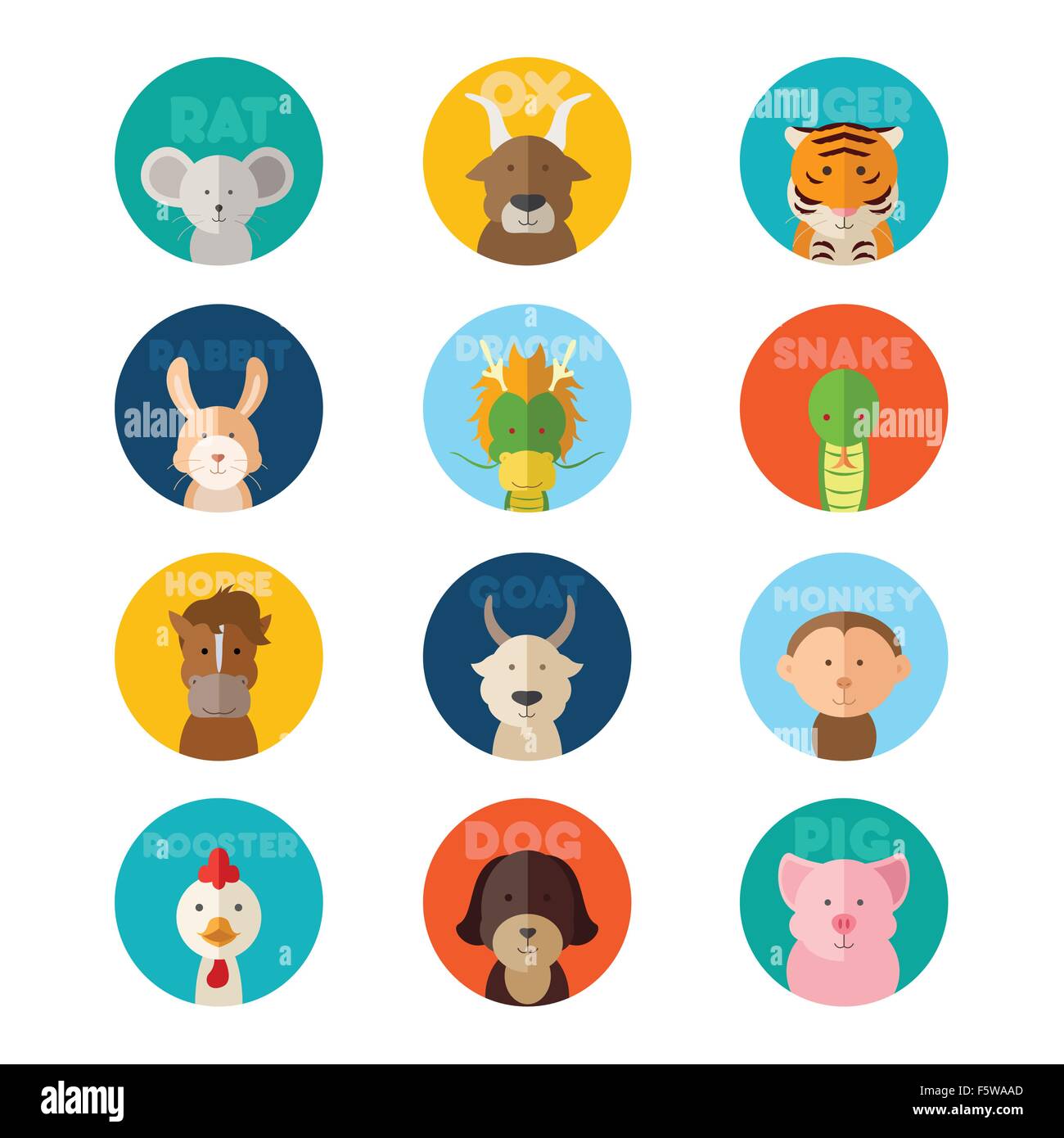 A vector illustration of Chinese zodiac animal icons Stock Vector Image ...