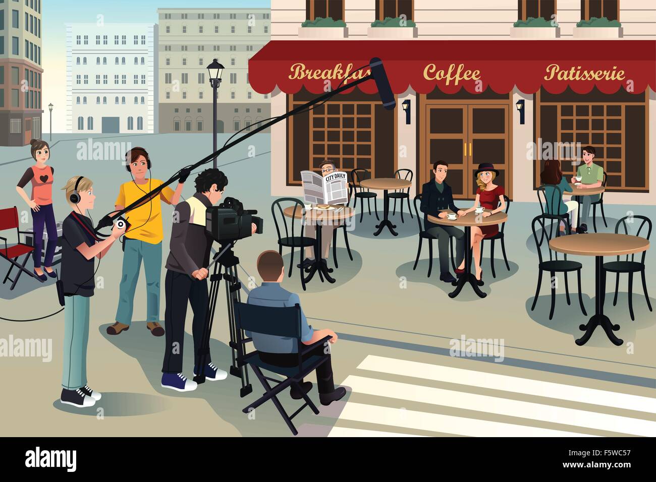 A vector illustration of movie production scene Stock Vector Image ...