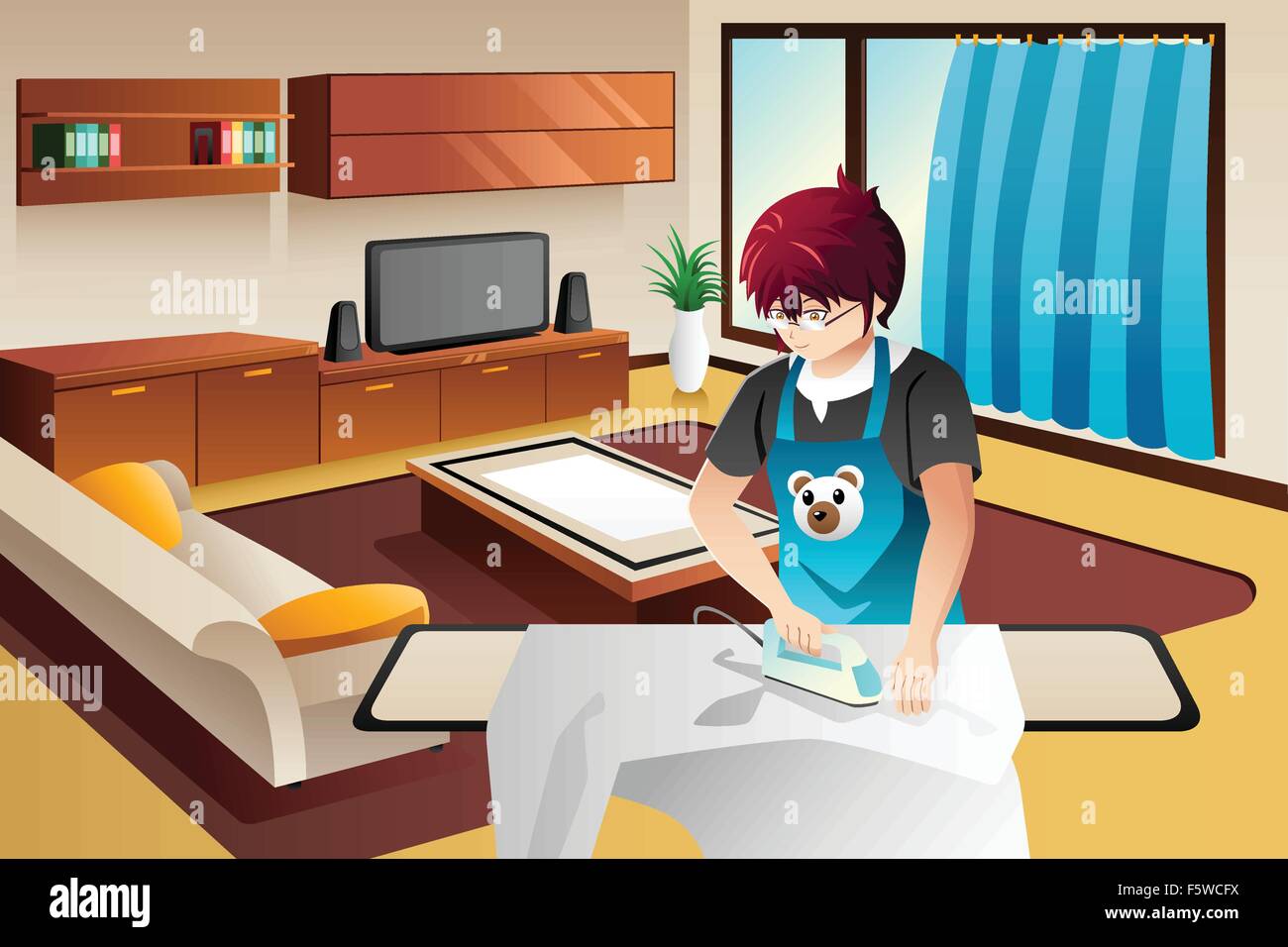 A vector illustration of man ironing clothes at home Stock Vector Image ...