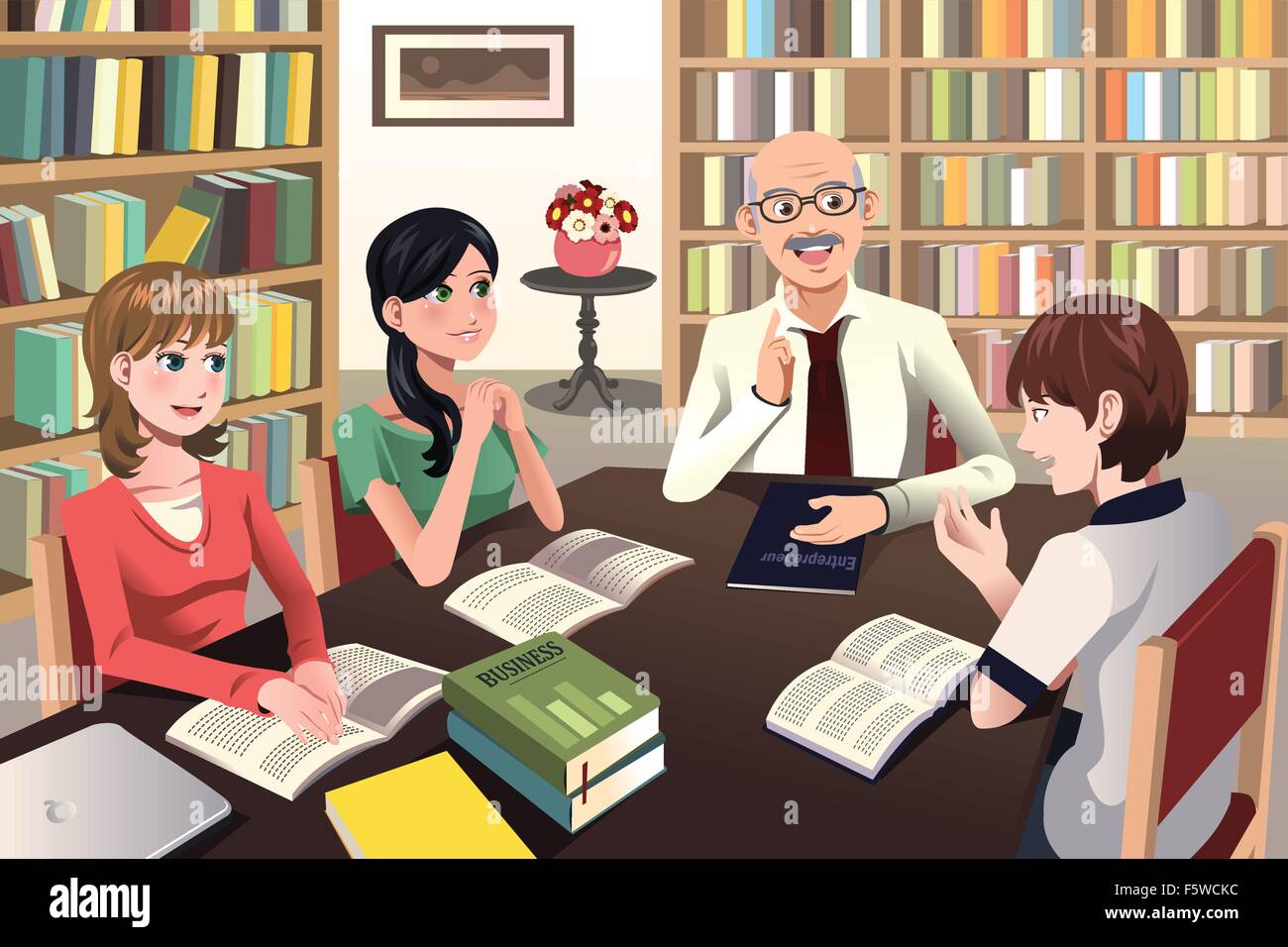 Students group discussion library Stock Vector Images - Alamy