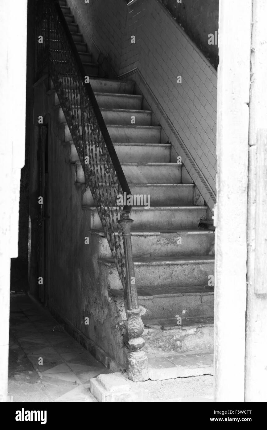 Black&white staircase of a colonial style house in Old Town of Havana ...