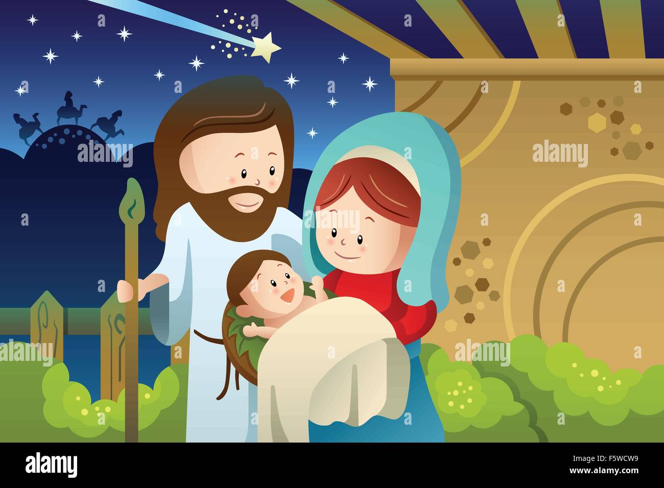 A vector illustration of Joseph, Mary and baby Jesus for nativity ...