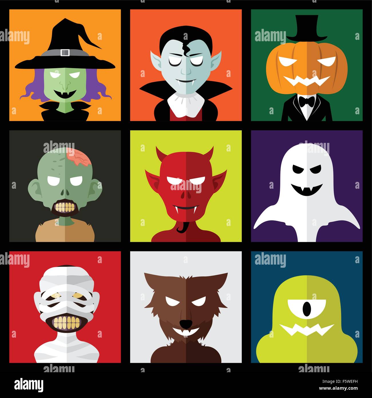A vector illustration of Halloween monster icons Stock Vector Image ...